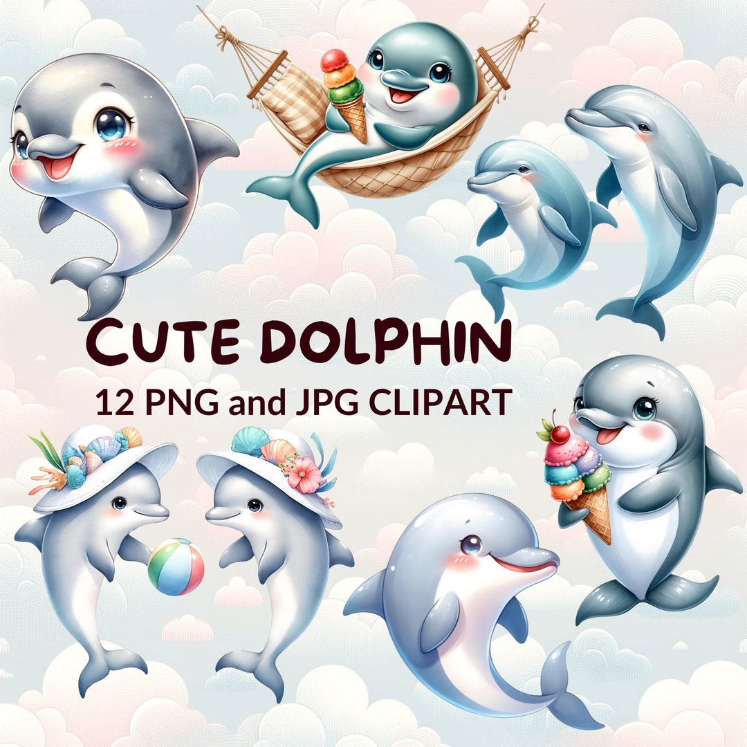 Watercolor Dolphins Clipart Bundle, 12 Cute Dolphin PNG, Summer Dolphin ...
