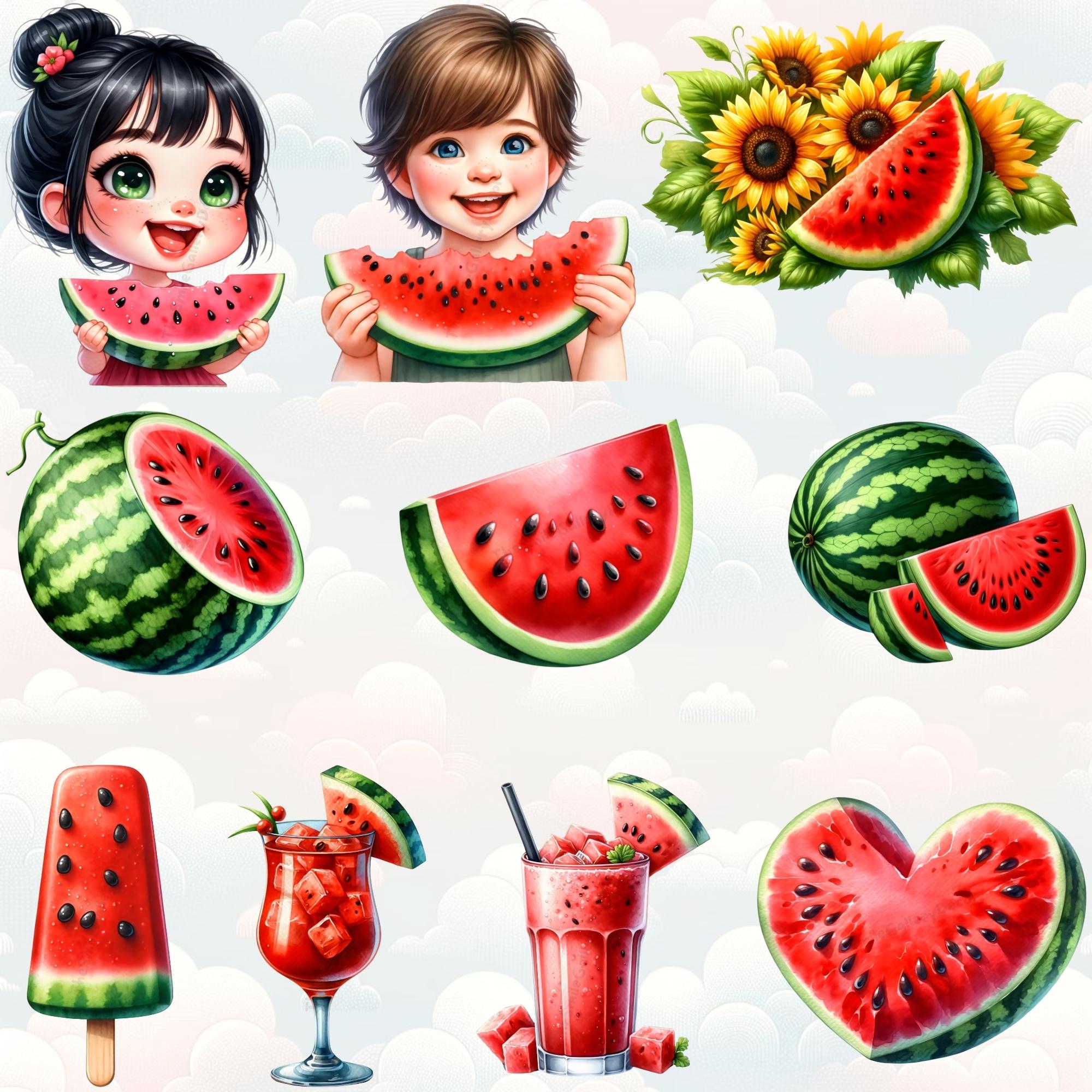 Watercolor Watermelon Clipart Bundle: Summer Fruit PNG JPG (digital ...