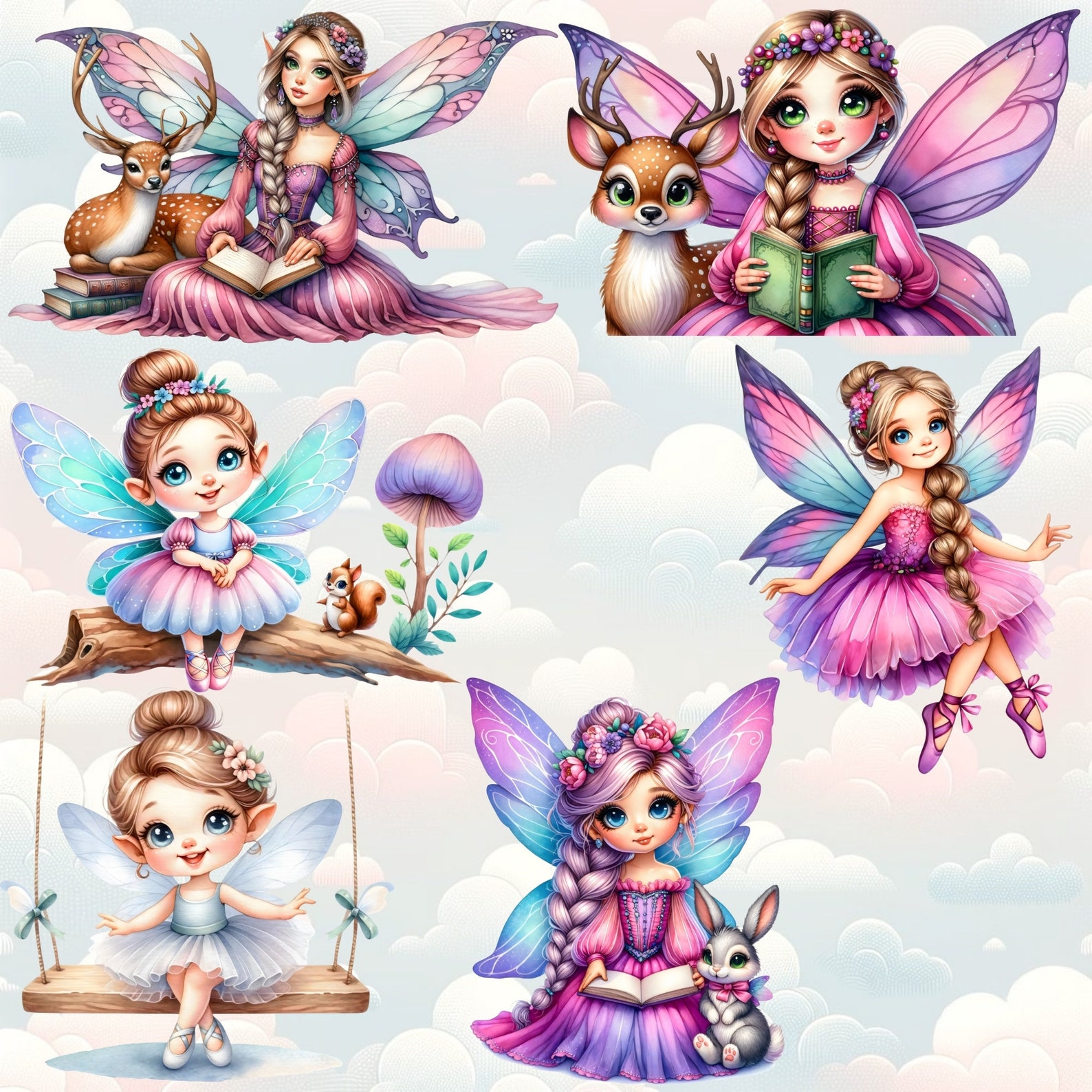 12 Watercolor Cute Fairies Clipart Bundle, Fairy PNG, JPG Files ...