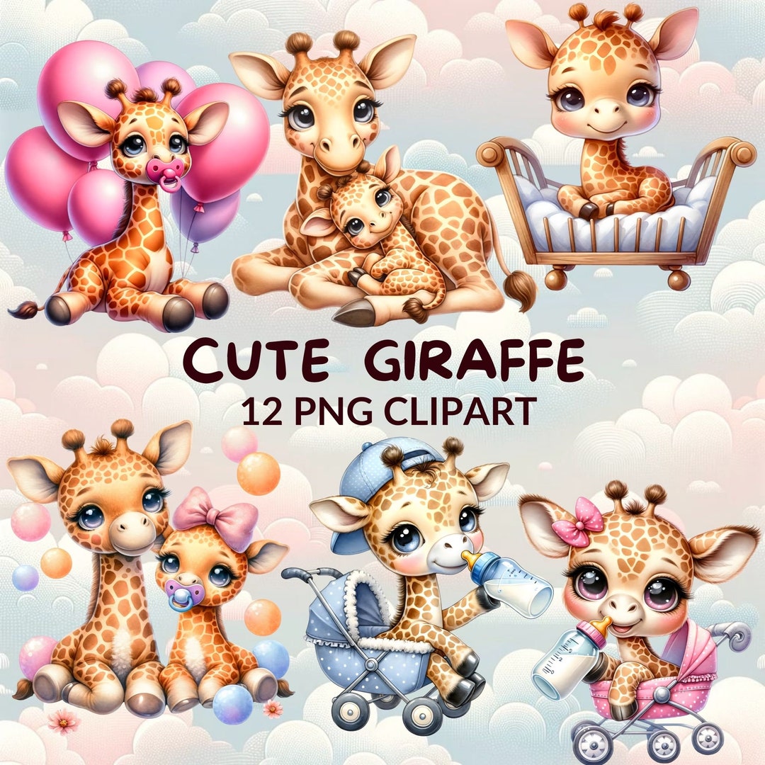 12 Watercolor Giraffe Clipart Bundle, Cute Giraffe PNG, JPG File ...