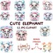 14 Watercolor Elephant Clipart Bundle, Pink & Blue Elephant PNG, JPG ...