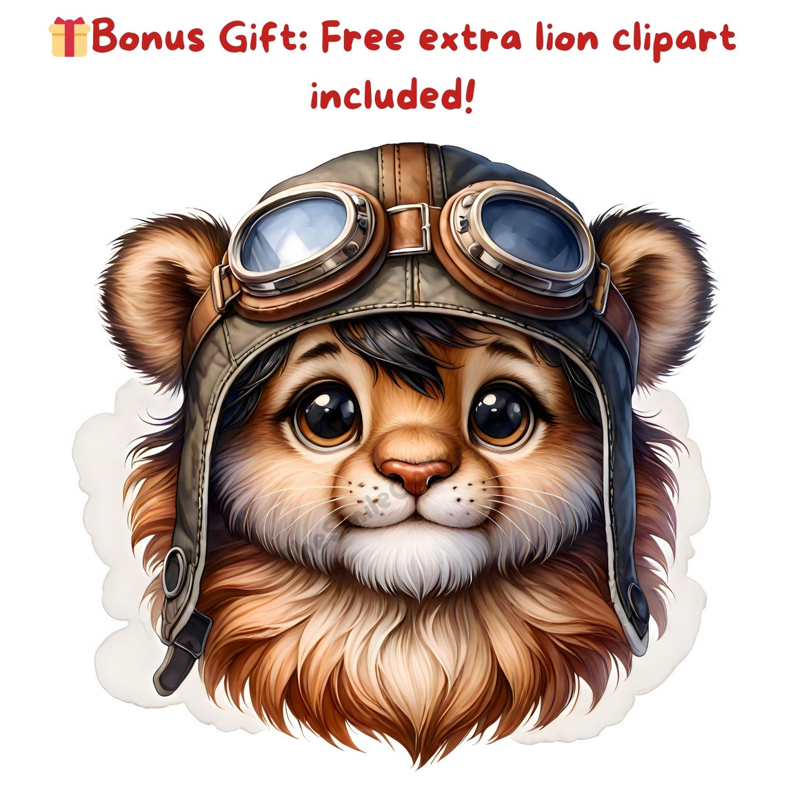 Watercolor Pilot Lion Clipart, 5 Lion SVG & JPG Bundle, Safari Animals ...