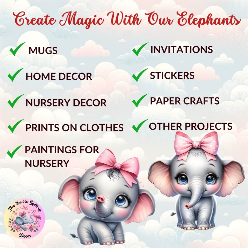 12 Watercolor Elephant Clipart Bundle, Cute Pink and Blue Elephant PNG ...