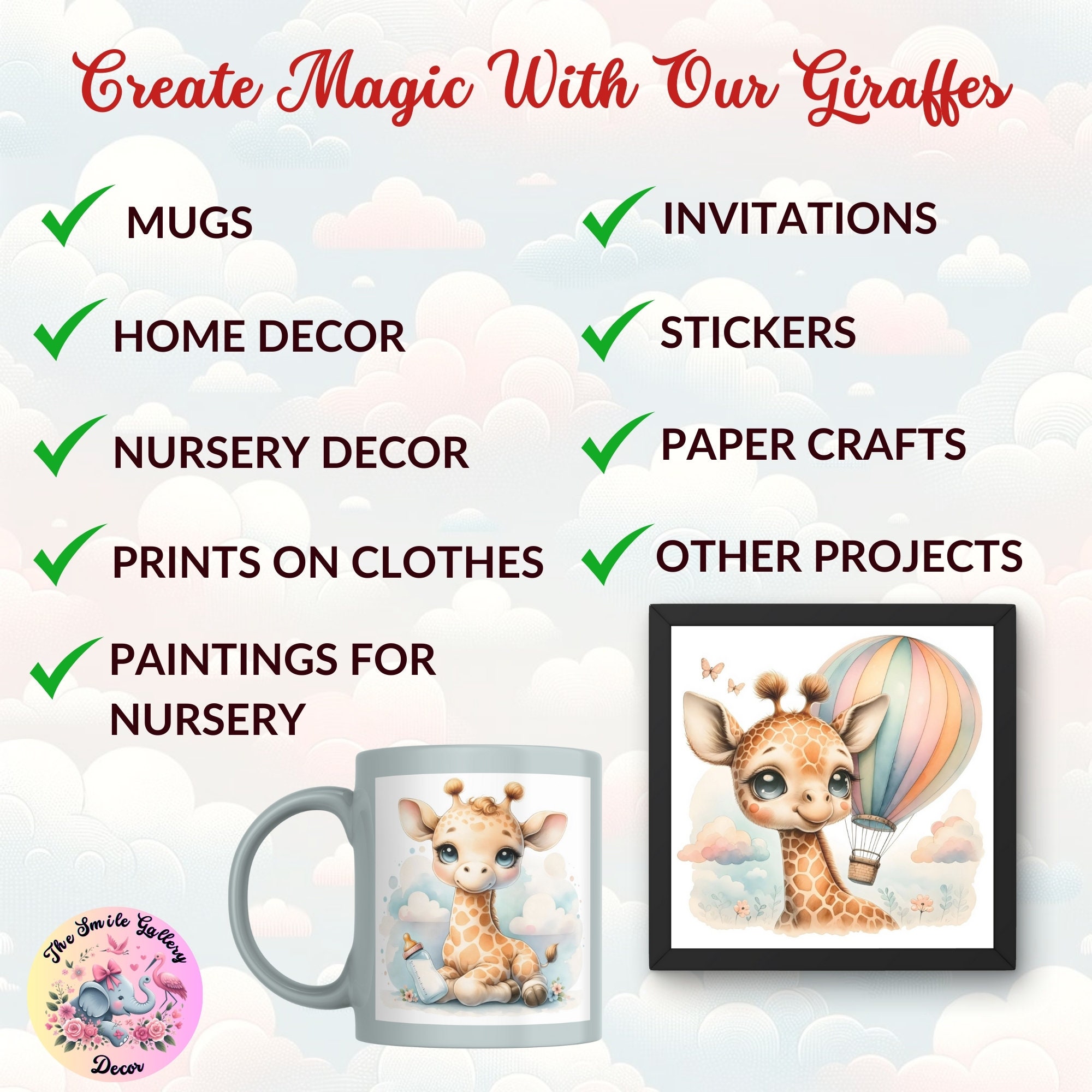 6 Watercolor Giraffe Clipart Bundle, Cute Giraffe SVG, JPG Files ...