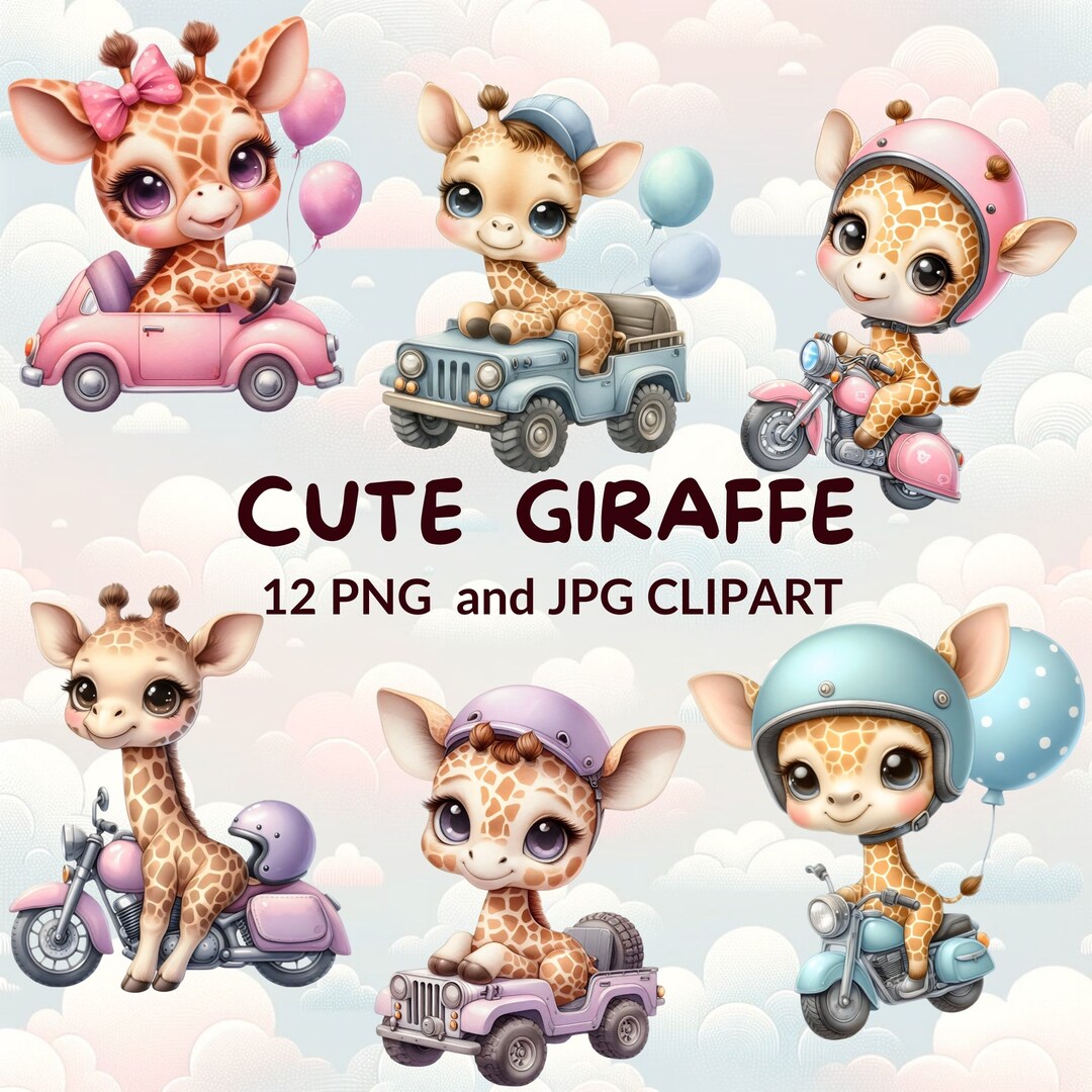 Watercolor Cute Giraffe Clipart Bundle, 12 Giraffe PNG, Safari Nursery ...