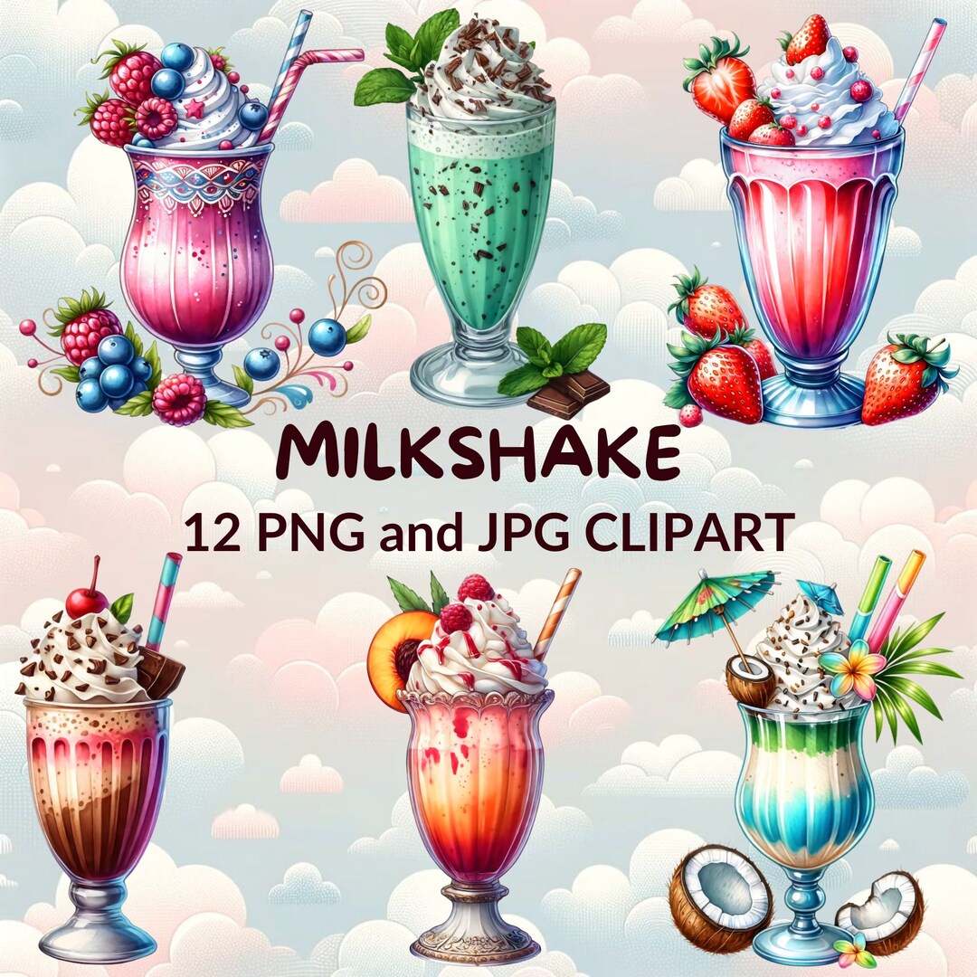 12 Watercolor Milkshake Clipart Bundle, Milkshake PNG, JPG File ...