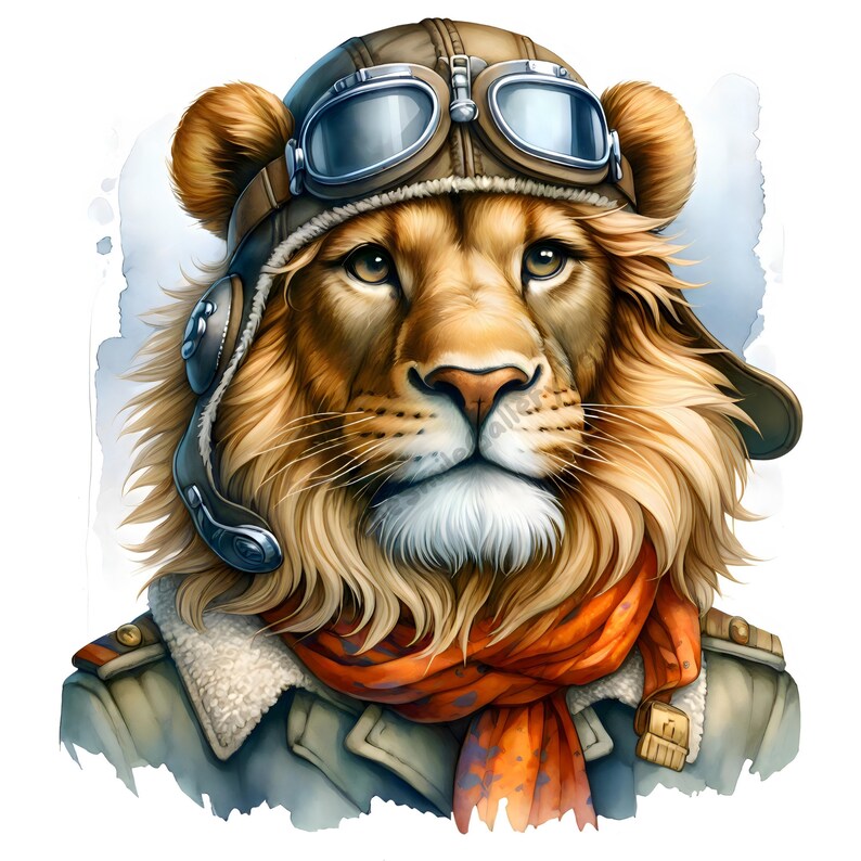 Watercolor Pilot Lion Clipart, 5 Lion SVG & JPG Bundle, Safari Animals ...