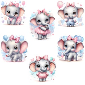 Watercolor Pink Elephant Clipart Bundle: Safari Nursery Decor (PNG, JPG ...