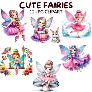 12 Watercolor Cute Fairies Clipart Bundle, Fairy PNG, JPG Files ...