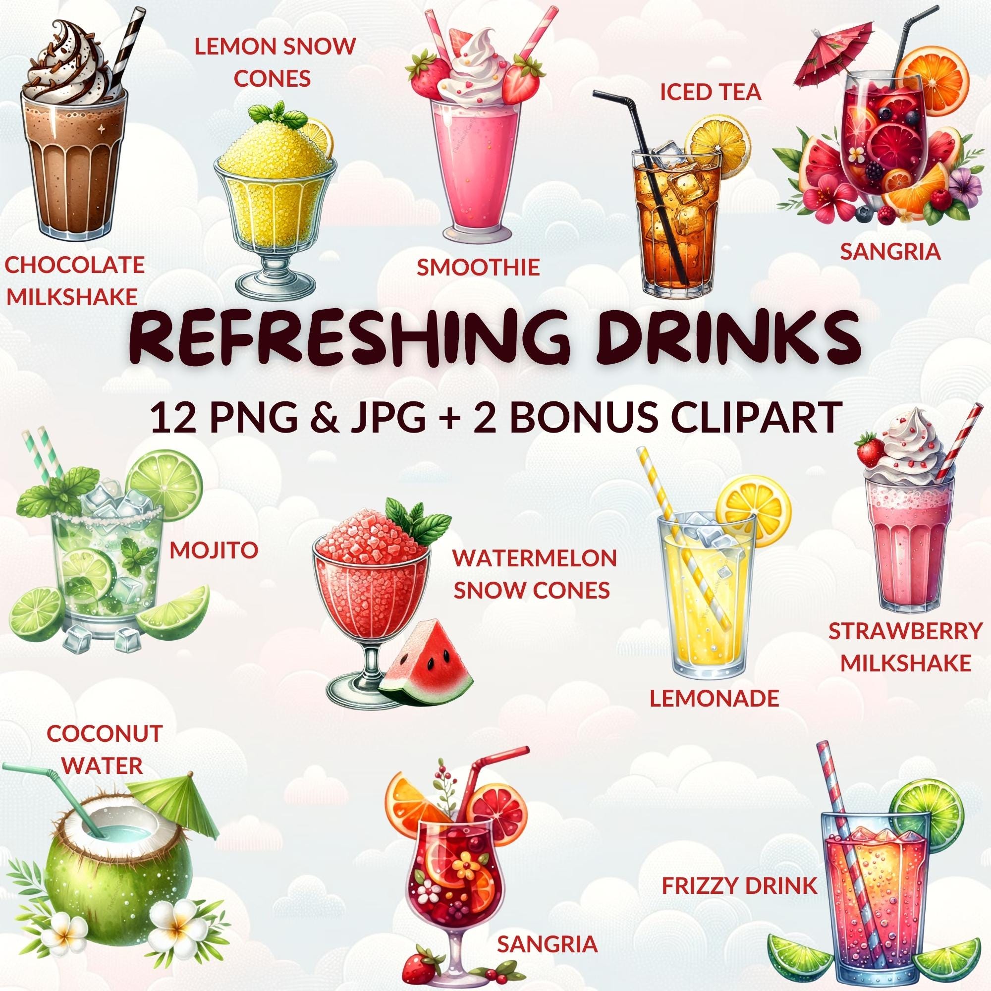 Refreshing Drink Watercolor Clipart Bundle - 12 Cute Beverage ...