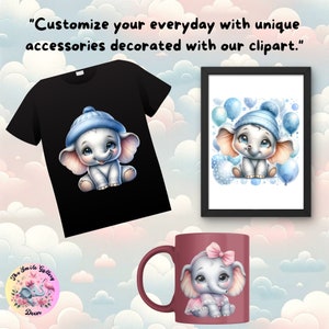 12 Watercolor Elephant Clipart Bundle, Cute Pink and Blue Elephant PNG ...