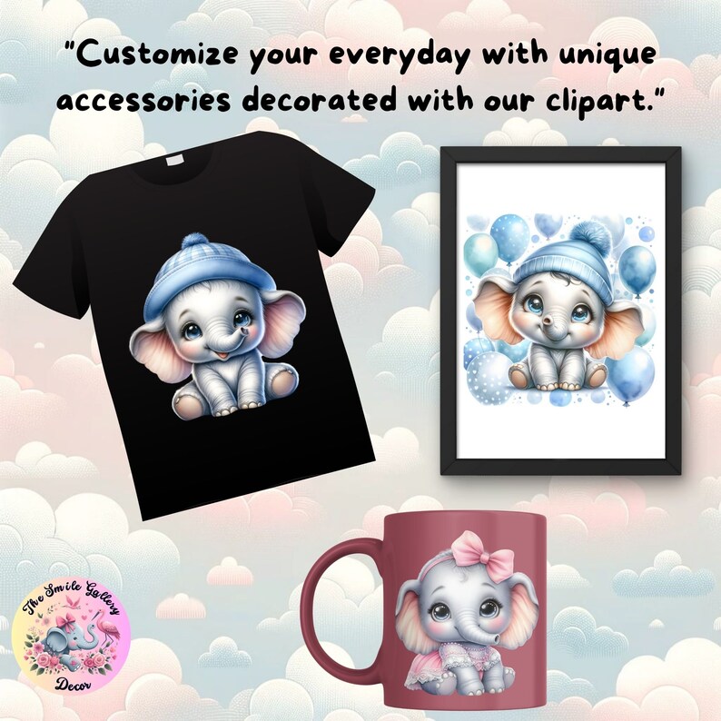 12 Watercolor Elephant Clipart Bundle, Cute Pink and Blue Elephant PNG ...