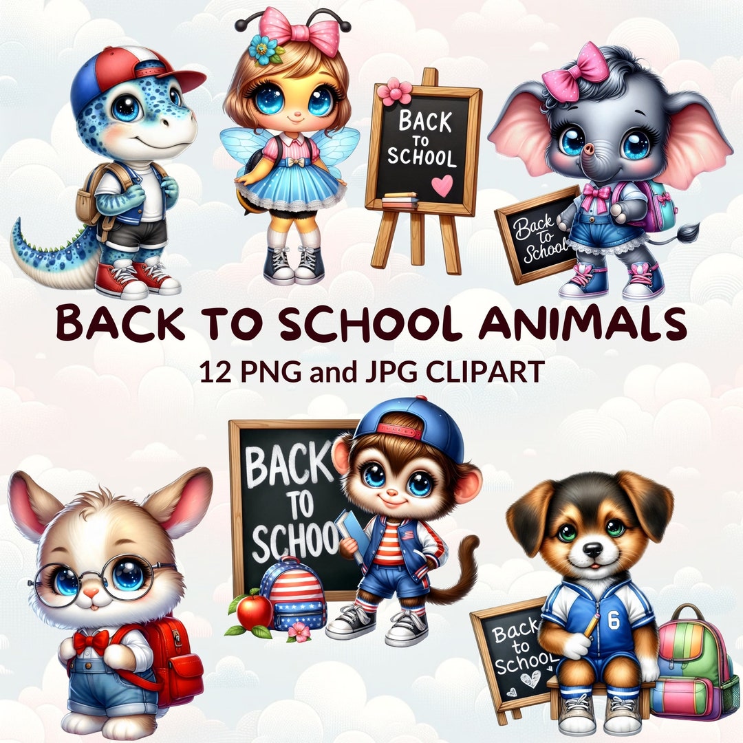 12 Watercolor Cartoon Back to School Animals Clipart Bundle, Cute ...