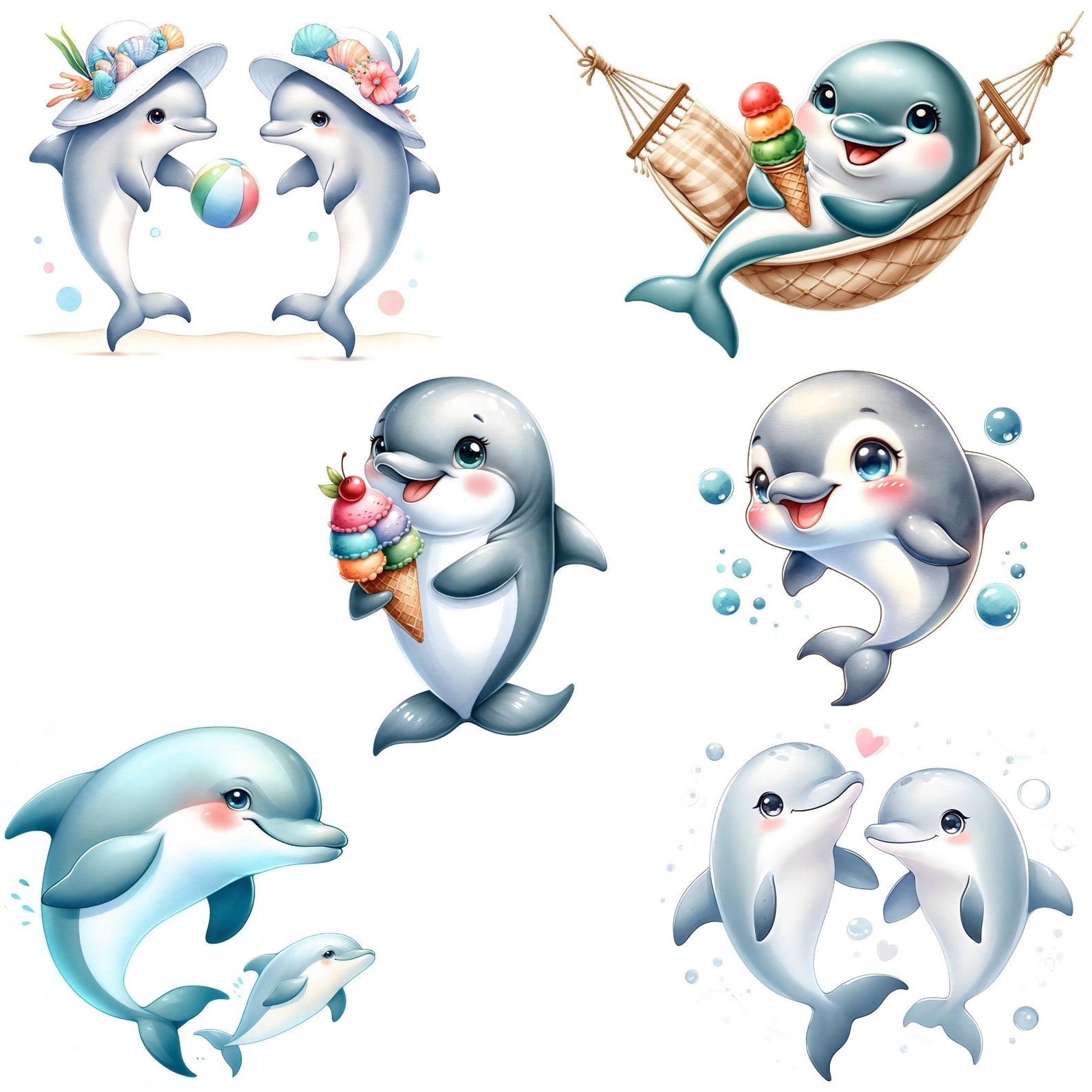 Watercolor Dolphins Clipart Bundle, 12 Cute Dolphin PNG, Summer Dolphin ...