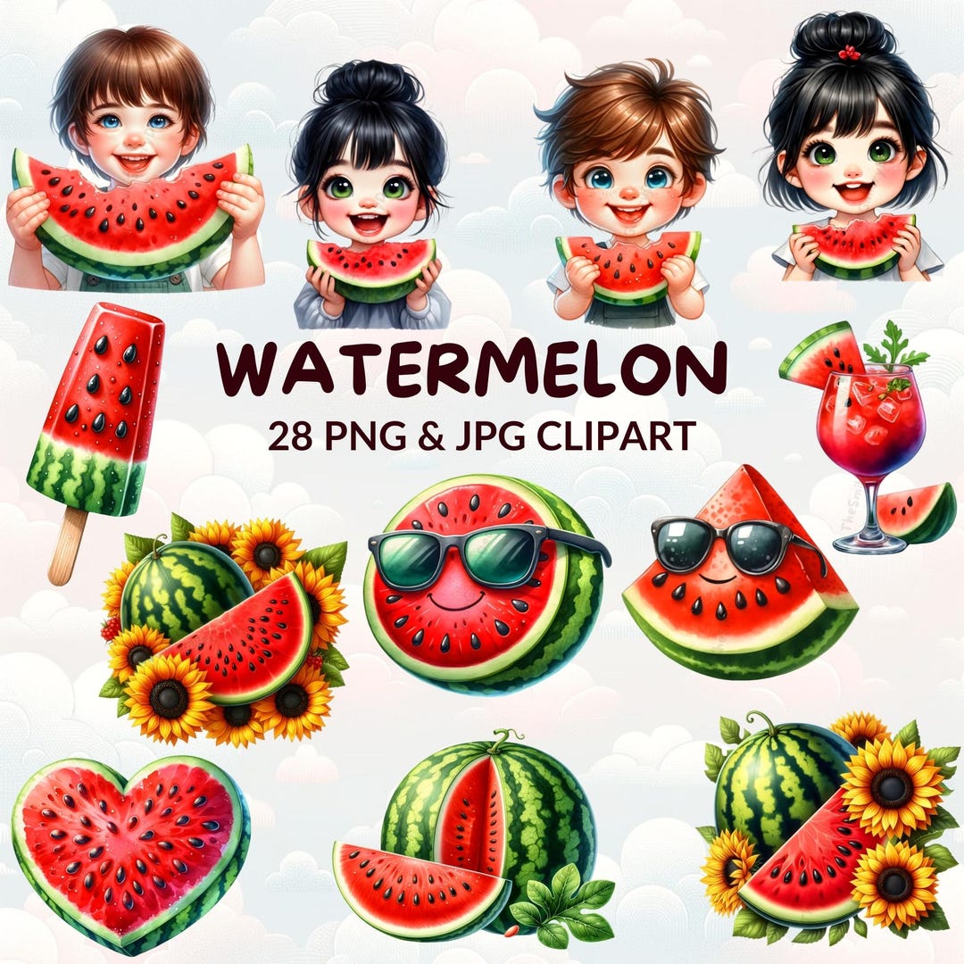 28 Watercolor Watermelon Clipart Bundle, Summer Fruit PNG & JPG ...