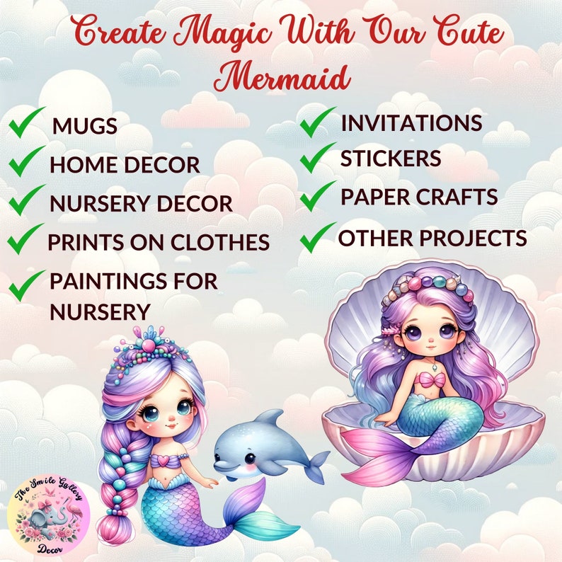 12 Watercolor Mermaid Clipart Bundle, Cute Mermaid PNG, JPG Files ...
