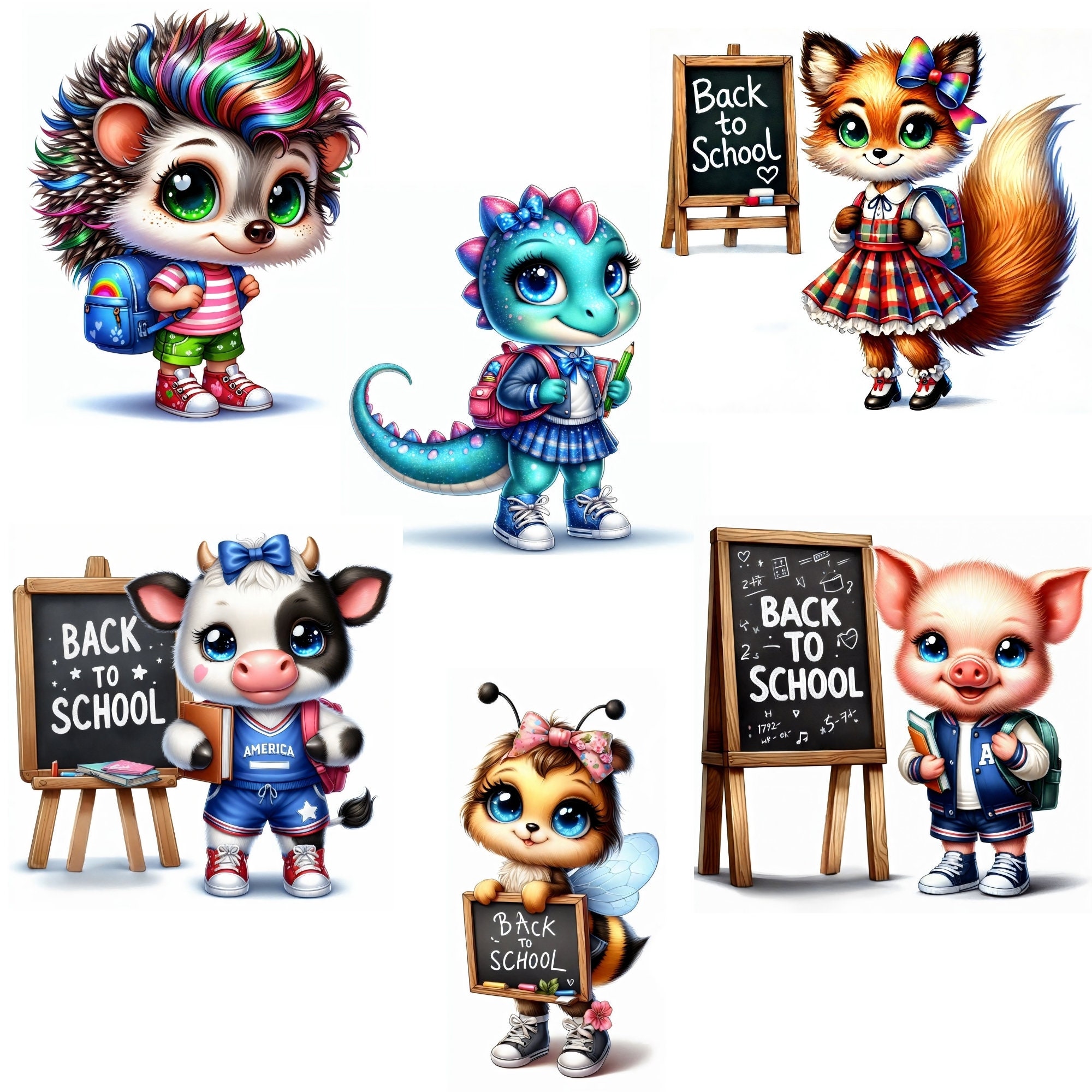12 Watercolor Cartoon Back to School Animals Clipart Bundle, Cute ...