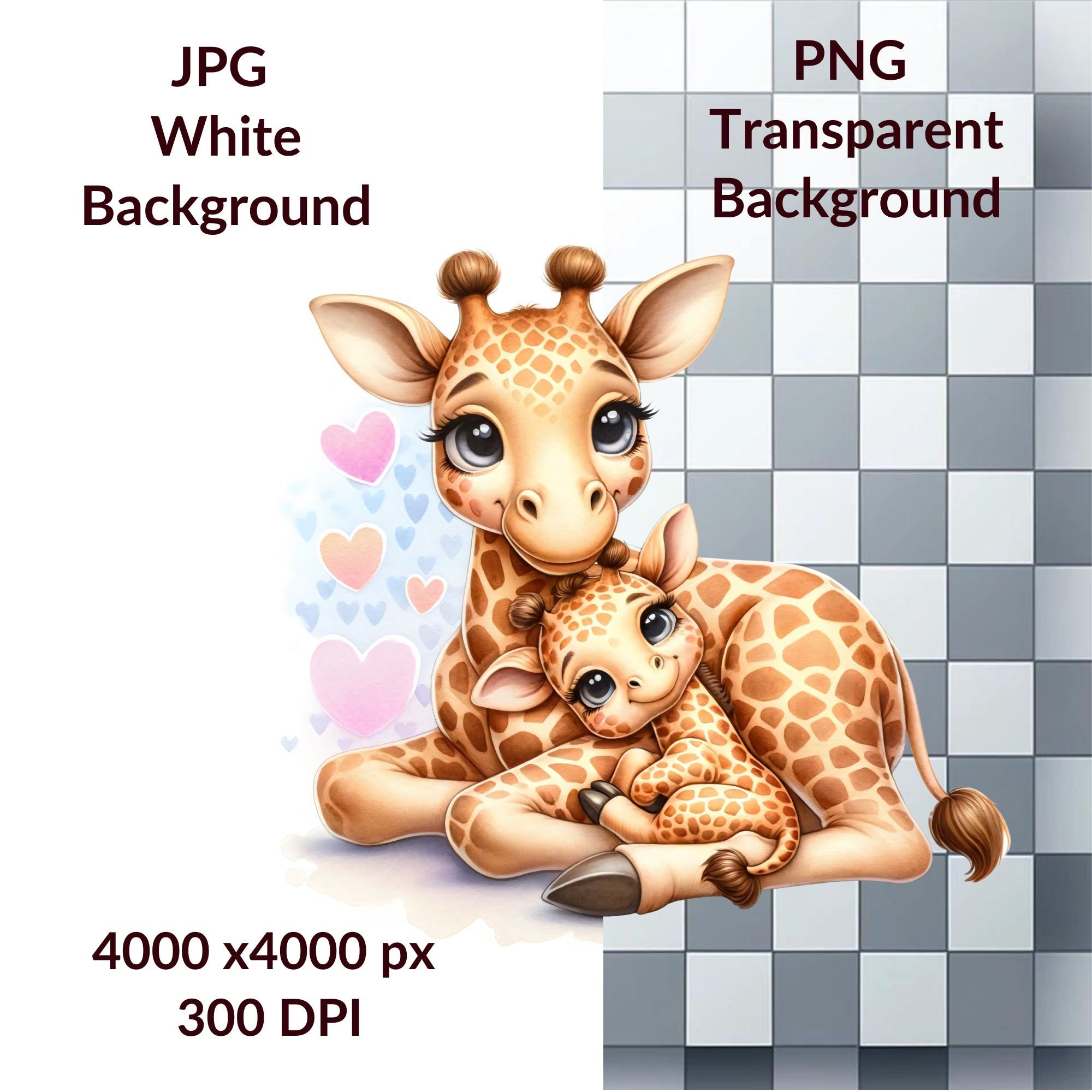 12 Watercolor Giraffe Clipart Bundle, Cute Giraffe PNG, JPG File ...
