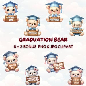 Watercolor Graduation Bear Clipart Bundle (PNG JPG) - Etsy