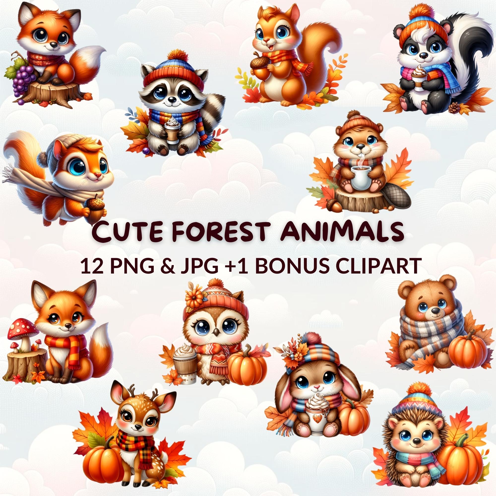 12 Watercolor Cartoon Forest Animals Clipart Bundle, Cute Animals PNG ...