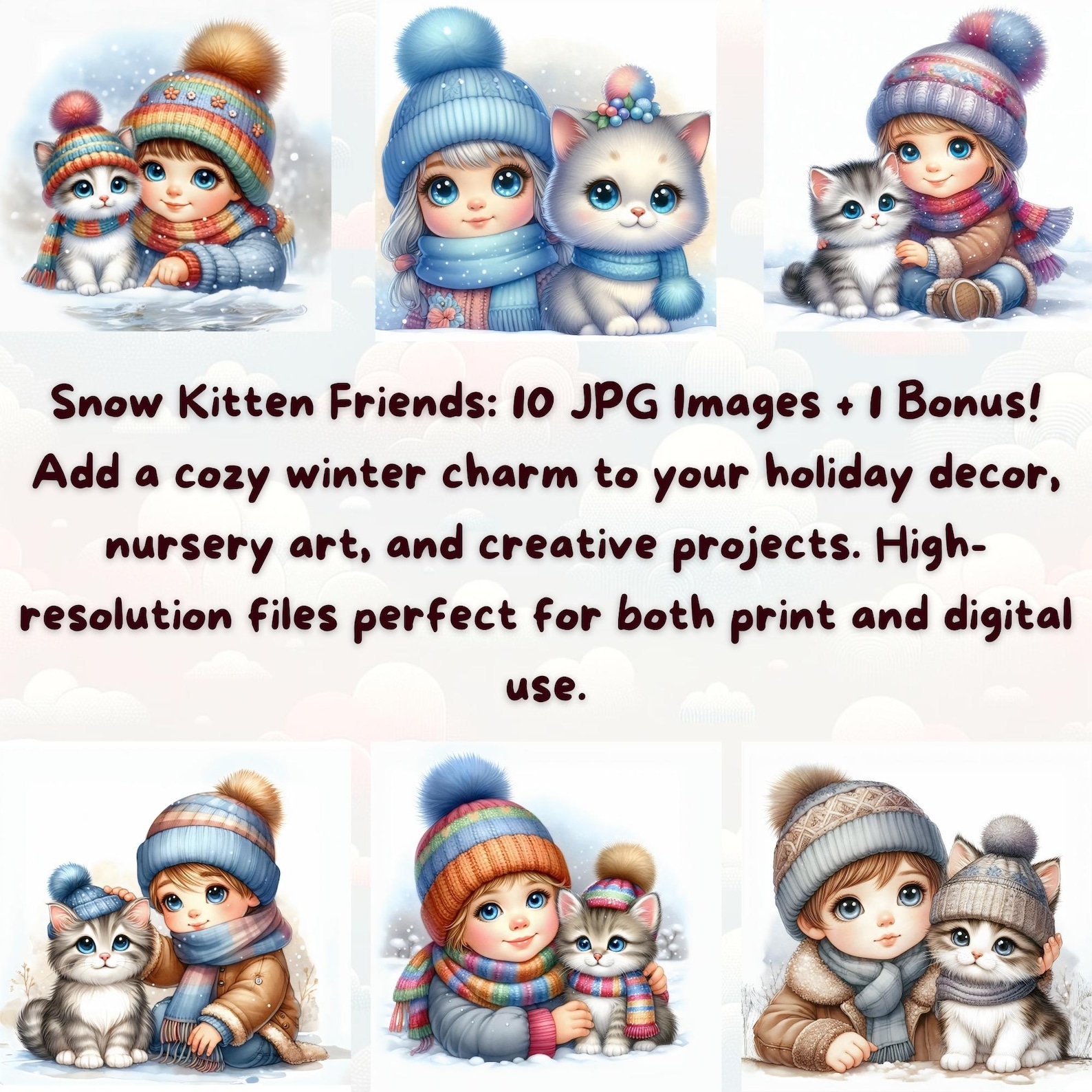 Snow Kitten Friends Clipart, Watercolor Winter Kids and Cats ...