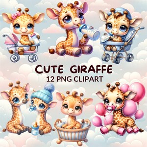 12 Watercolor Giraffe Clipart Bundle, Cute Giraffe PNG, JPG File ...