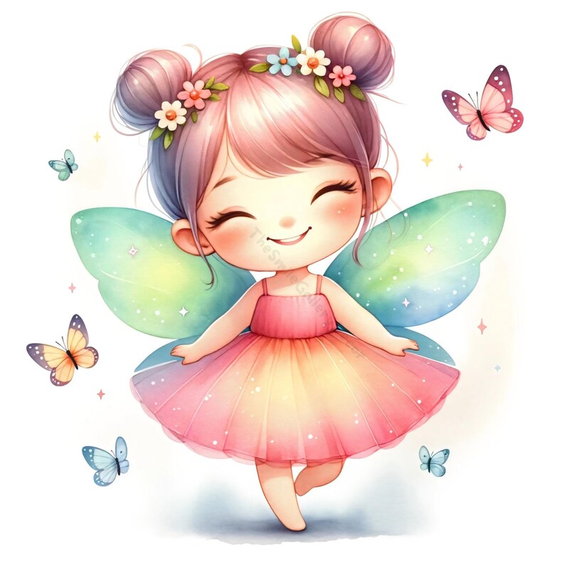 Cute Fairy Clipart Bundle - 5 Fairy SVG & JPG Watercolor Files, Magical ...