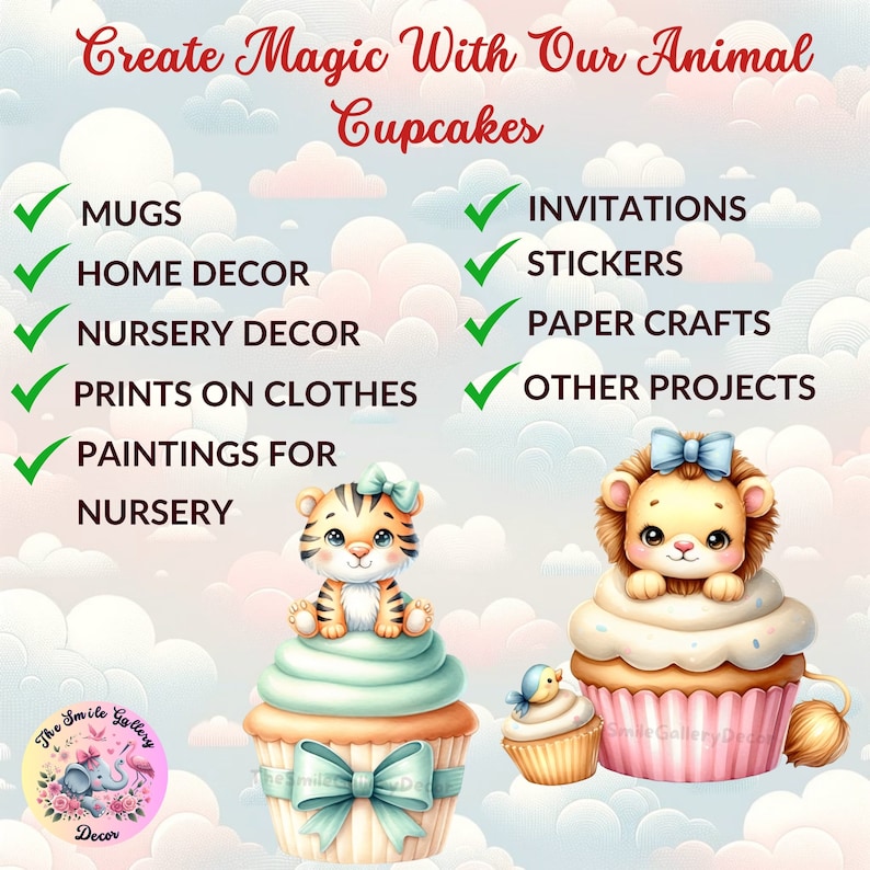 16 Watercolor Animal Cupcake Clipart Bundle, Cupcake PNG & JPG Files ...