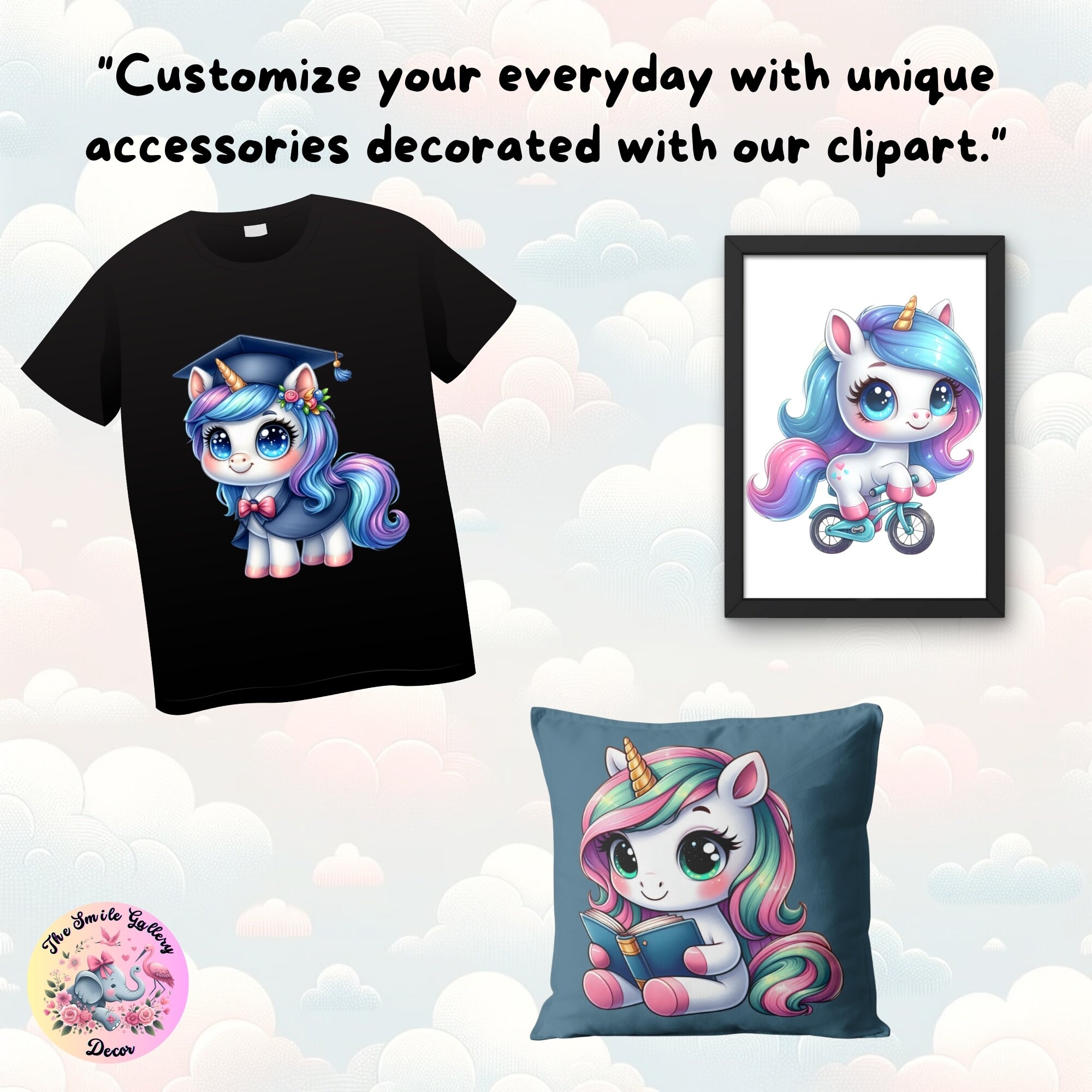 Watercolor Cute Unicorn Clipart Bundle, 12 PNG & JPG Files, Rainbow ...