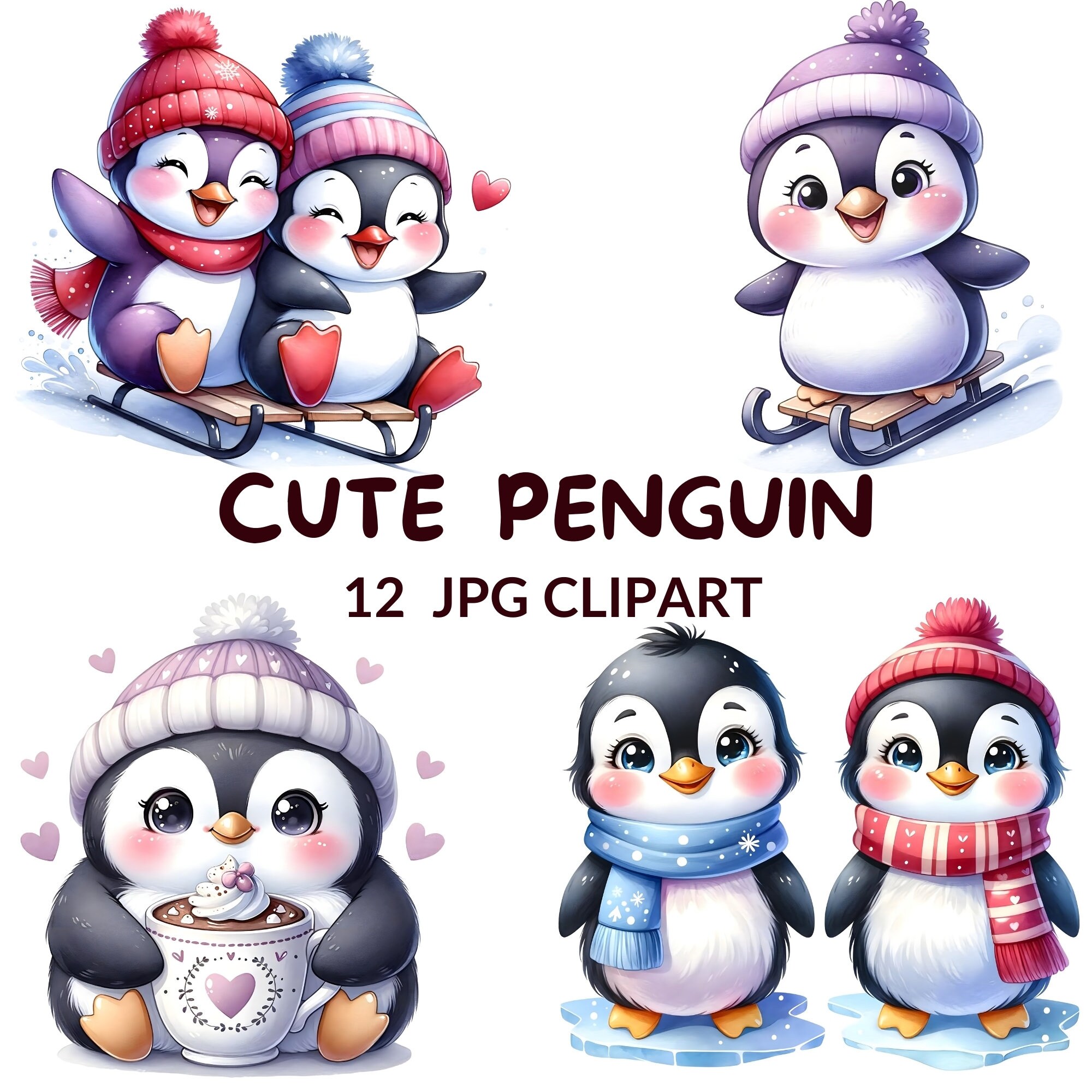 12 Watercolor Penguin Clipart Bundle, Penguin PNG, JPG Files, Cute ...