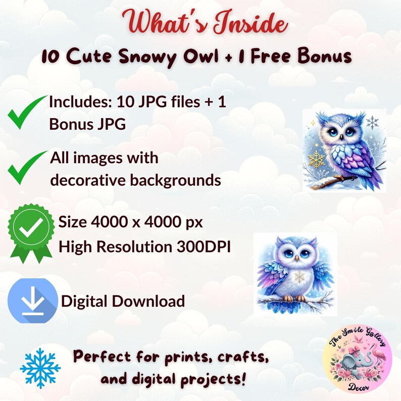 Snowy Owl Clipart Bundle, 10 Watercolor Arctic Owls JPG for Winter ...