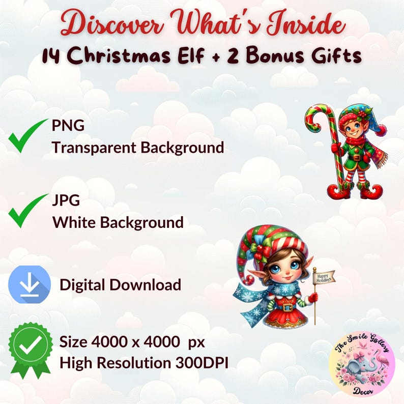 Christmas Elf Clipart Bundle, Cute Watercolor Cartoon Holiday Elves PNG ...