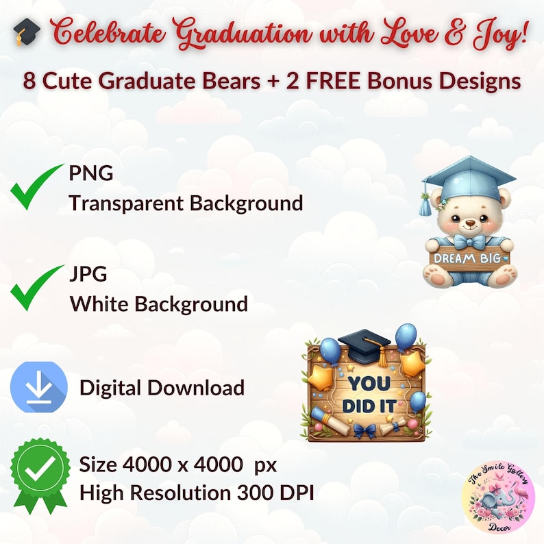 Watercolor Graduation Bear Clipart Bundle (PNG JPG) - Etsy