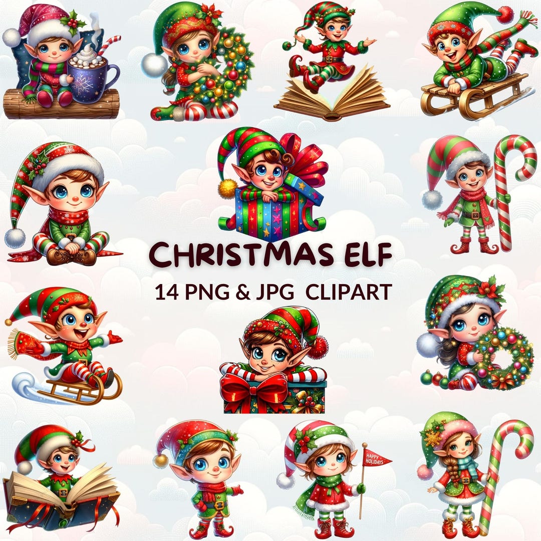 Christmas Elf Clipart Bundle, Watercolor Holiday Elves PNG JPG ...