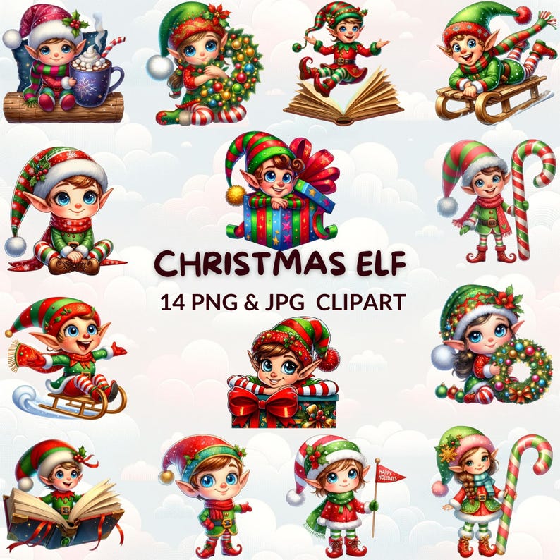 Christmas Elf Clipart Bundle: Watercolor Holiday Elves (PNG & JPG) - Etsy