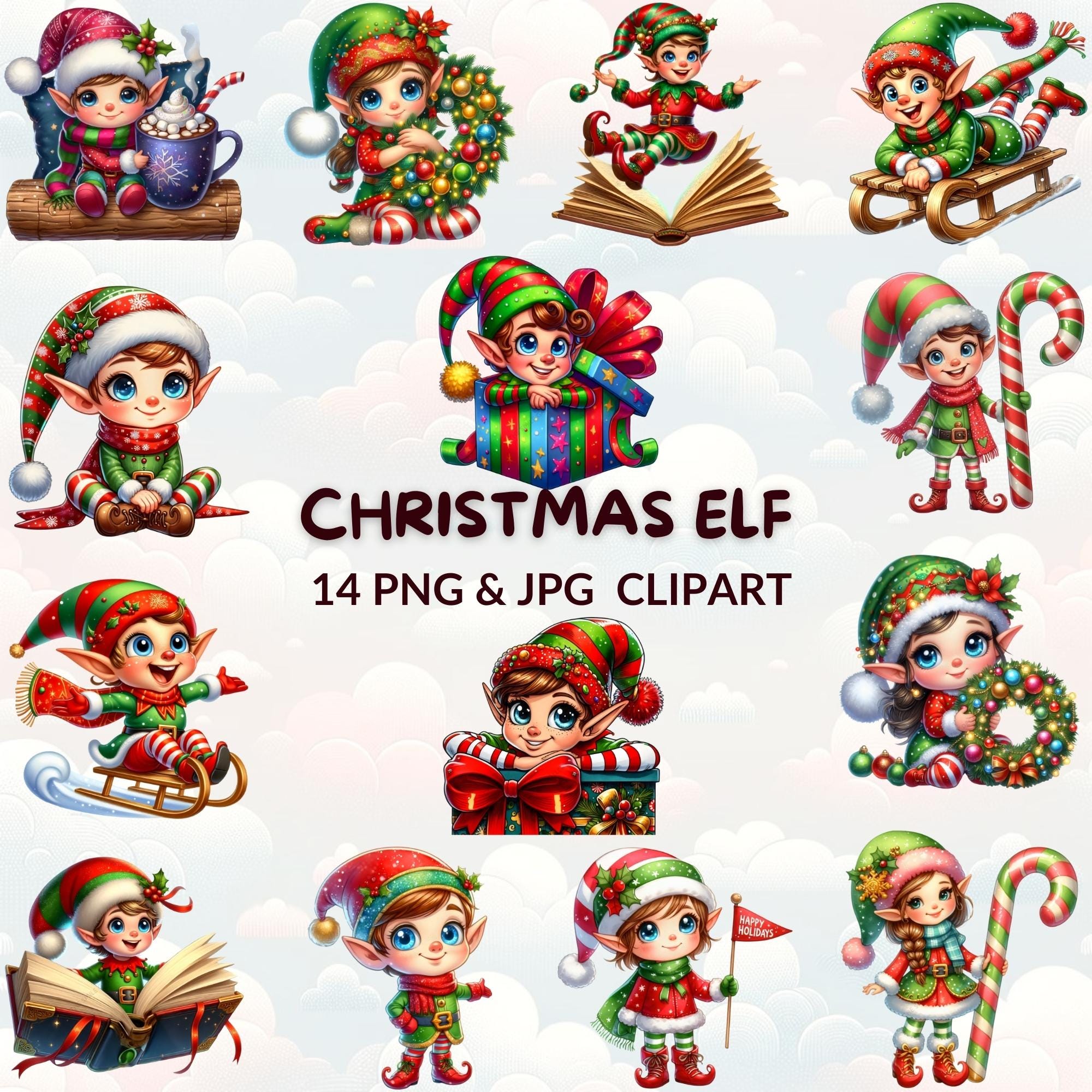 Christmas Elf Clipart Bundle: Watercolor Holiday Elves (PNG & JPG) - Etsy