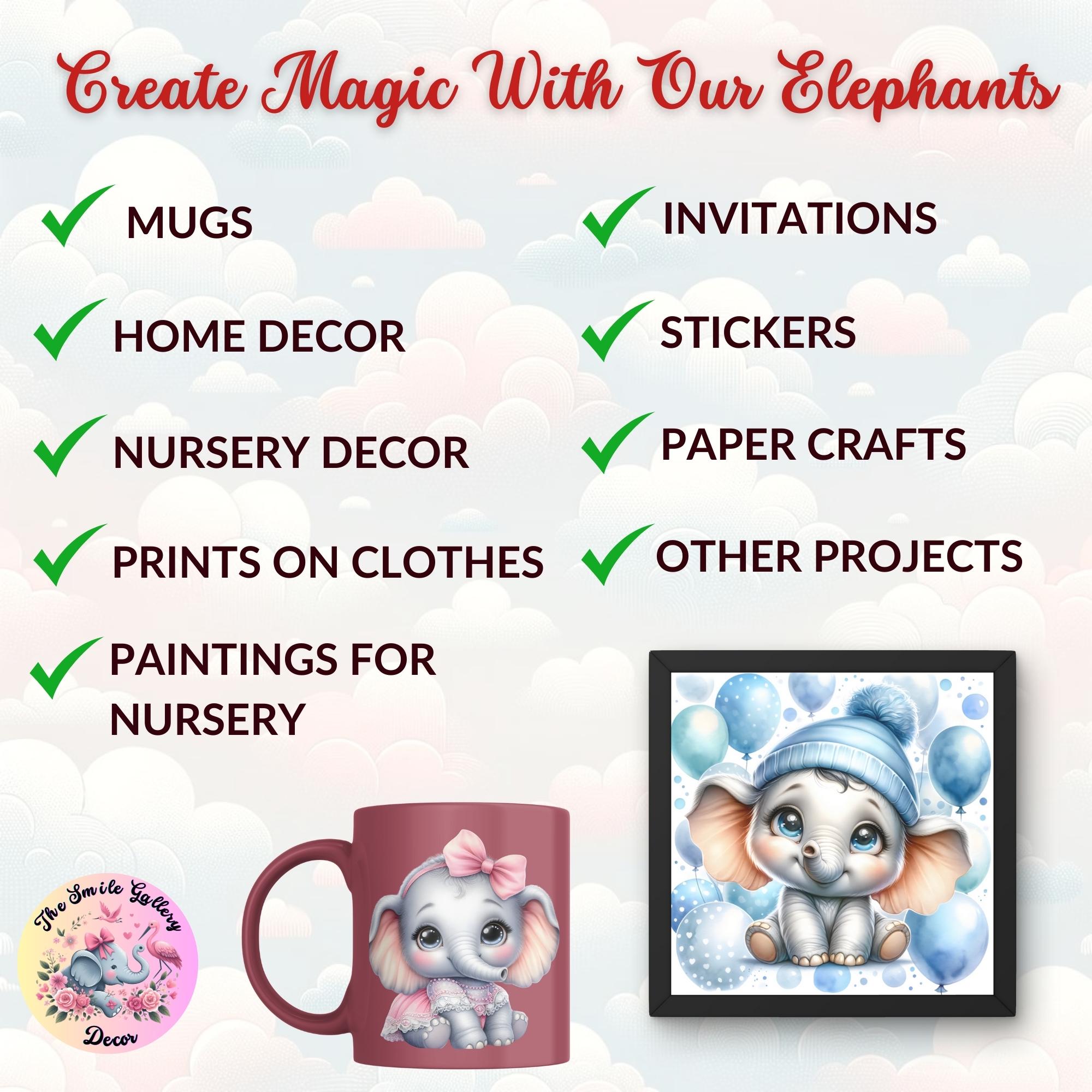 Watercolor Elephant Clipart Bundle, Nursery Art (PNG & JPG) - Etsy