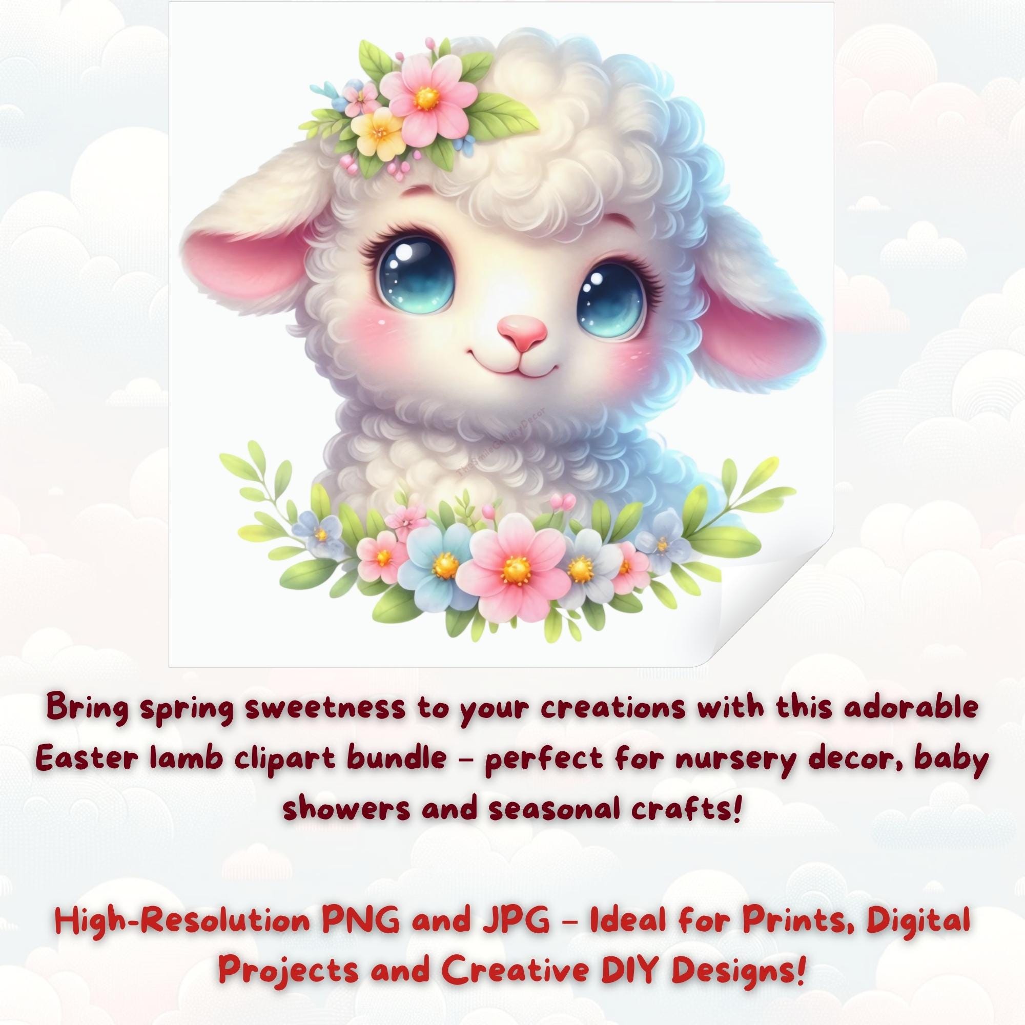 Watercolor Lamb Clipart: Spring Animals With Flower Crowns (PNG & JPG ...