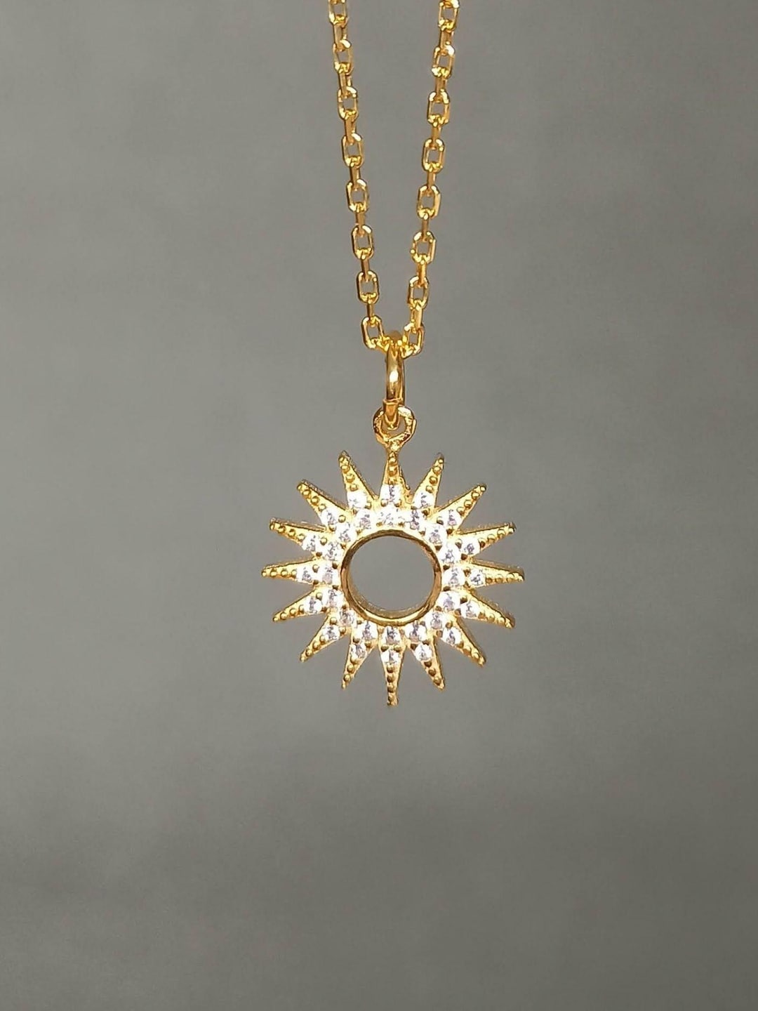 Glowing Sun Necklace With CZ Diamonds, 14k Gold Filled Celestial Sun ...
