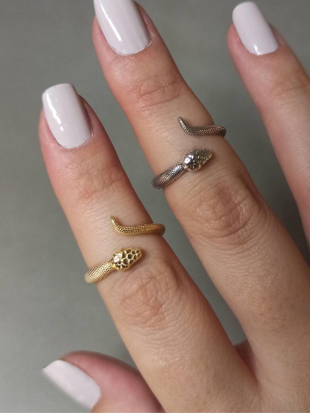 Dainty Gold Snake Ring, Mini Snake Ring, 925 Sterling Silver Band, Adjustable Minimalist Serpent ...