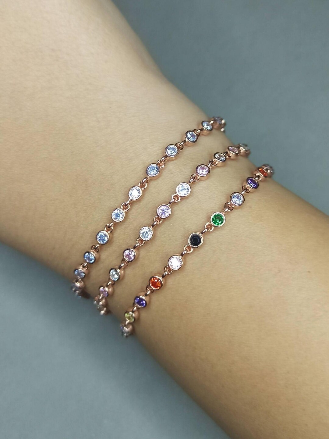 Bezel Setting Bracelet, Diamond Cut Gemstone Bracelet, Multi Stone ...