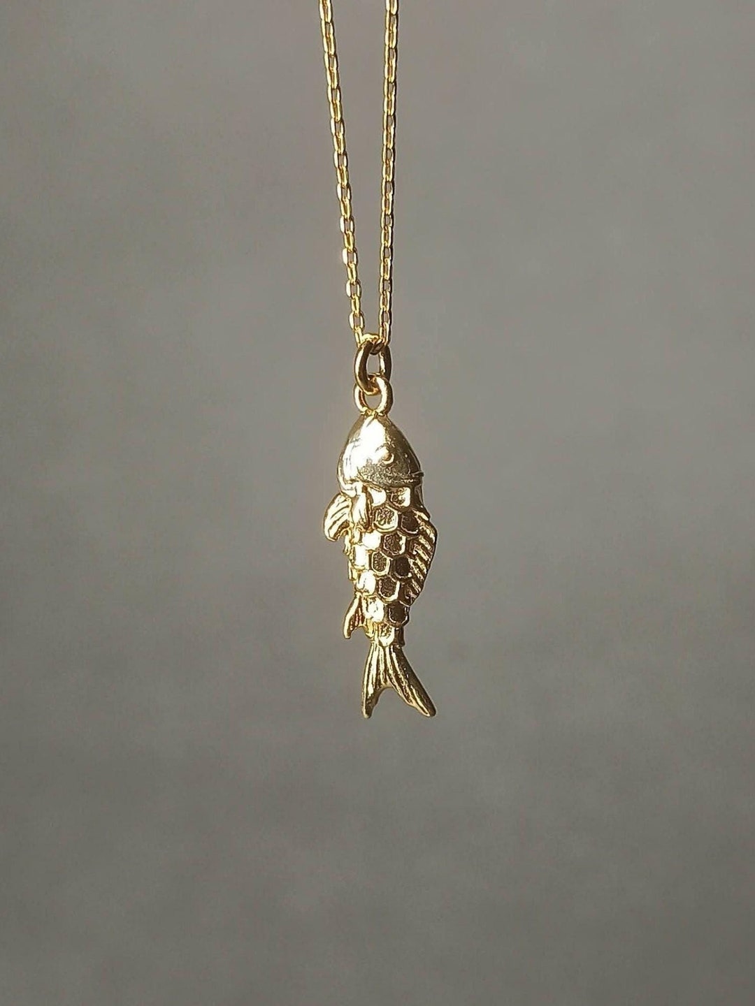 Gold Fish Necklace, 925k Sterling Silver Little Fish Pendant Charm ...