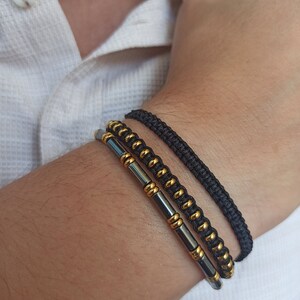 Gold Plated Stainless Steel Men's Bracelet Set, Black and Gold ...
