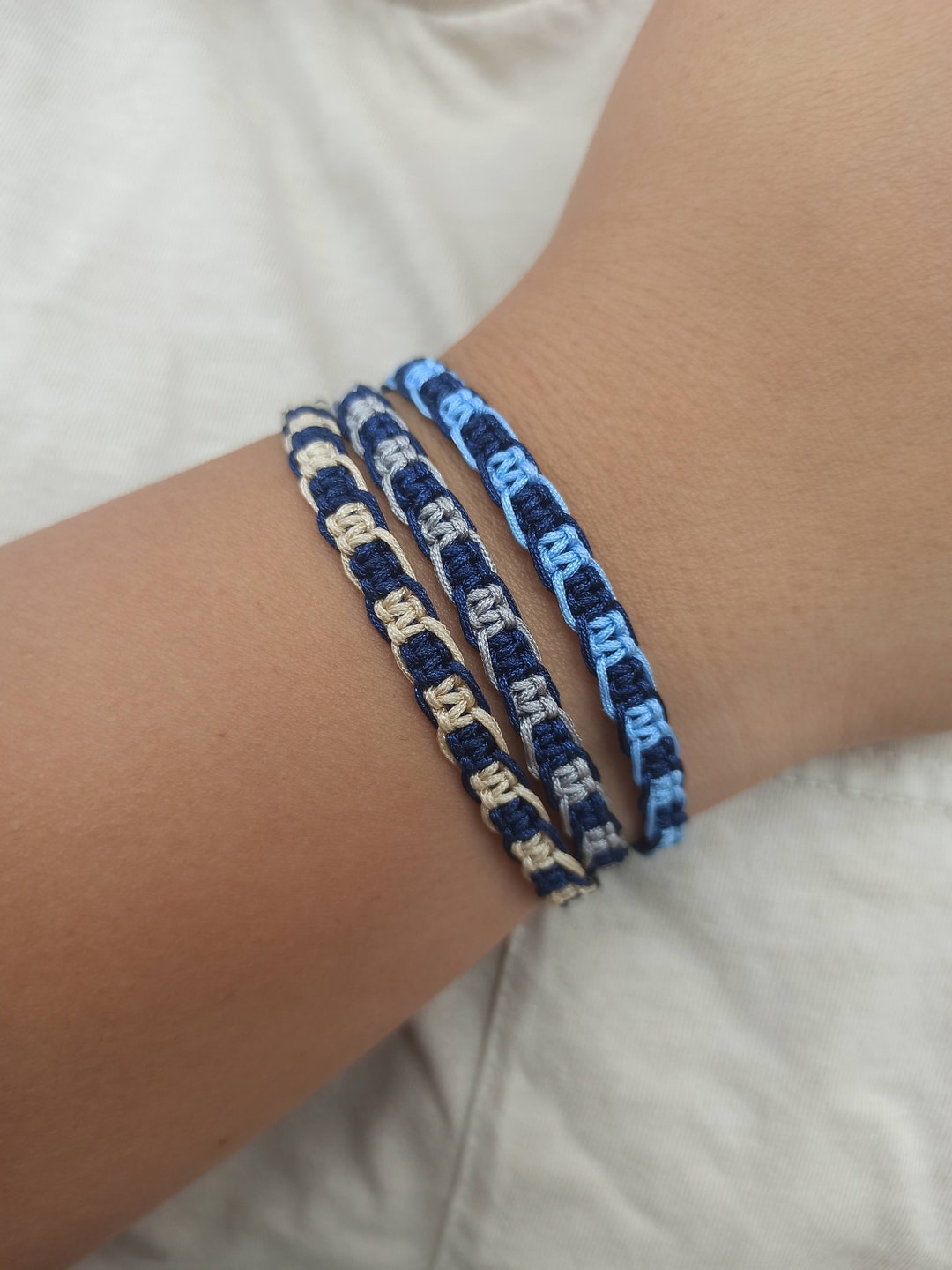 Navy Blue Corded Bracelets for Men and Women || 2 Color Macrame Surfer ...