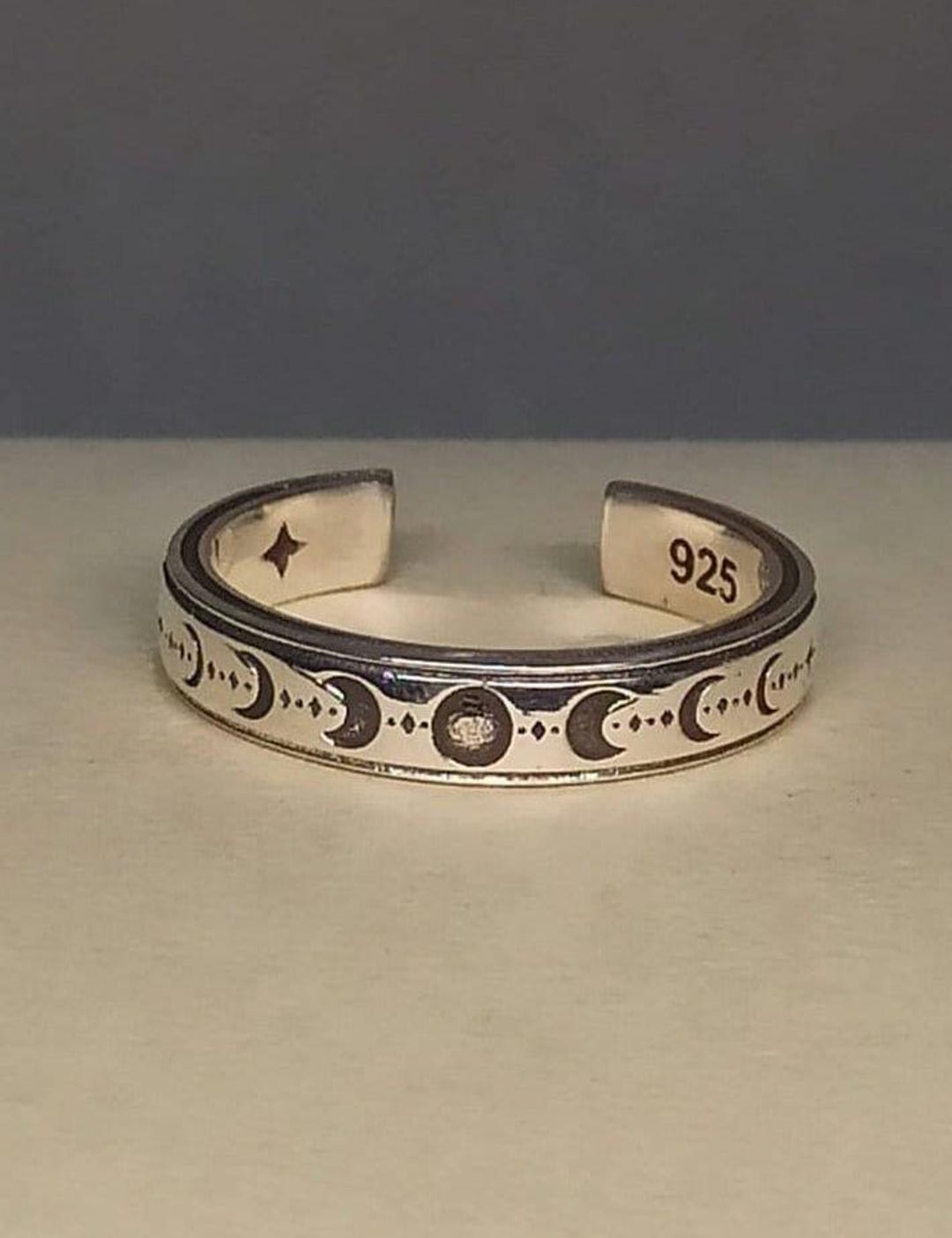 Phases of Moon Ring for Men and Women, Silver Adjustable Small Band ...