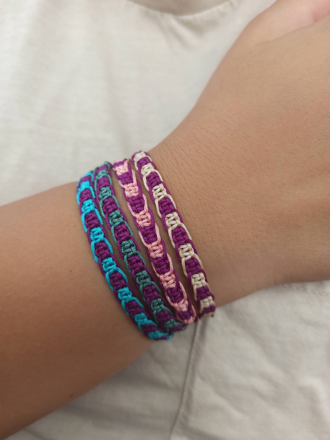 Purple Corded Macrame Bracelets for Men and Women 2 Color String ...