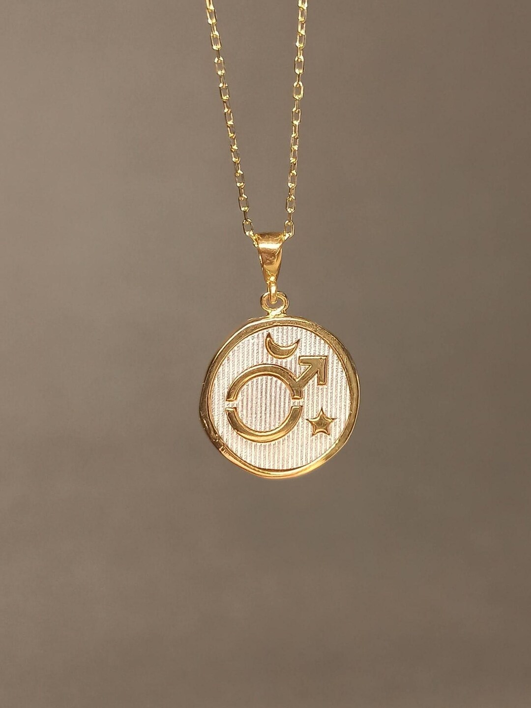 Mars Symbol Necklace, Male Symbol Necklace, Moon and Star Pendant ...