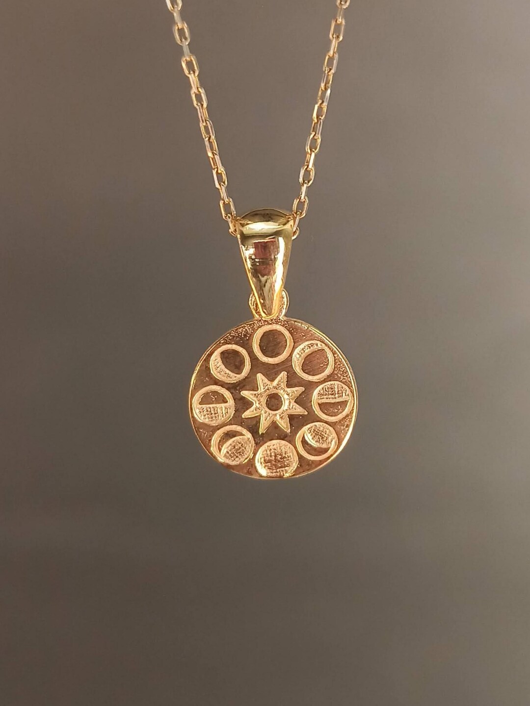 Moon Phases Necklace, Lunar Cycle Pendant, Sun and Moon Jewelry ...