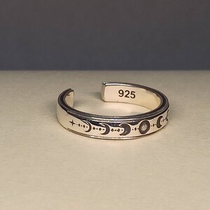 Lunar Cycles Adjustable Band Ring, Sterling Silver Engraved Moon Phases ...