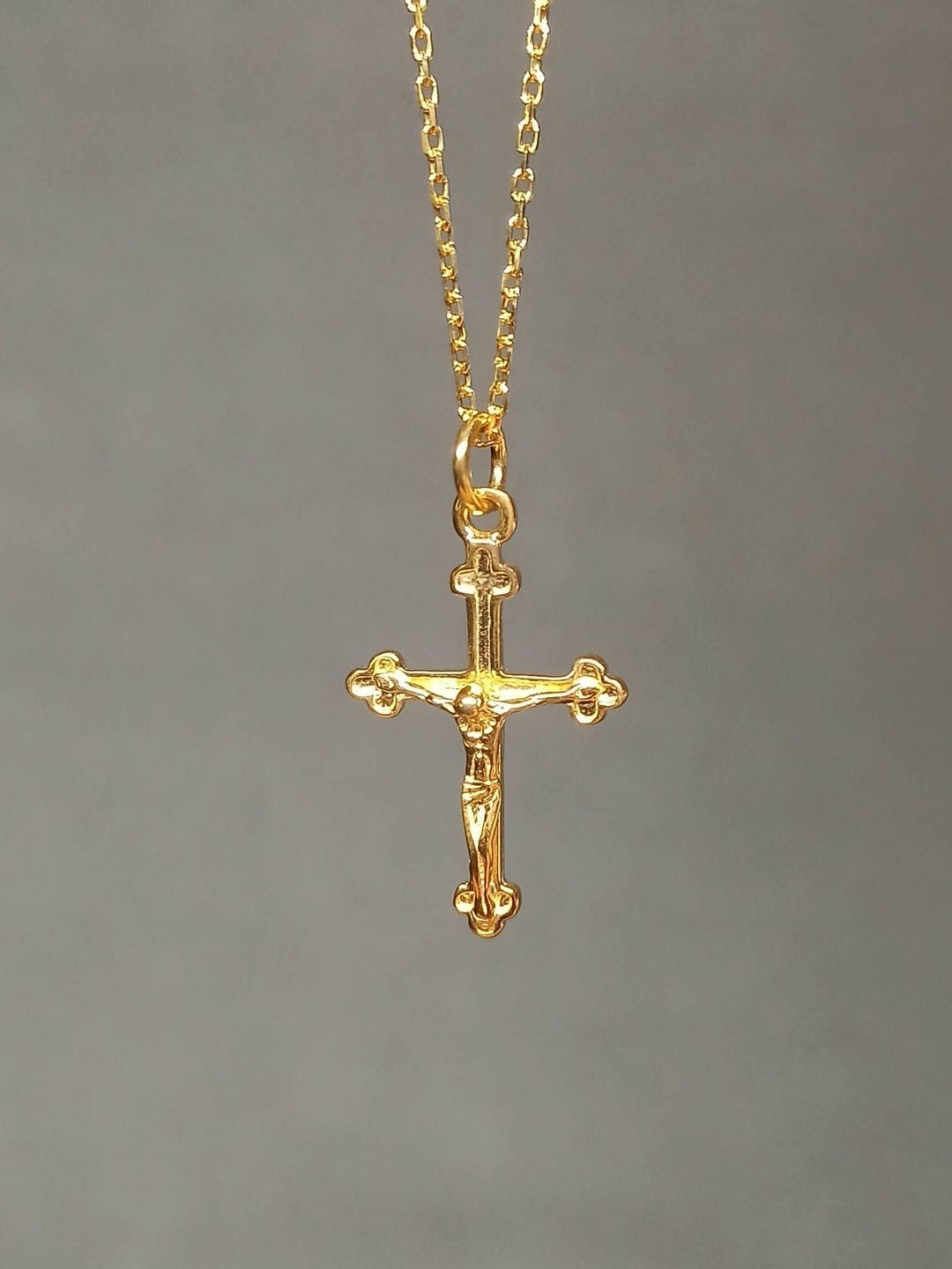Crucifix Necklace, Gold Jesus Cross Necklace, Holy Cross Necklace, Lord ...